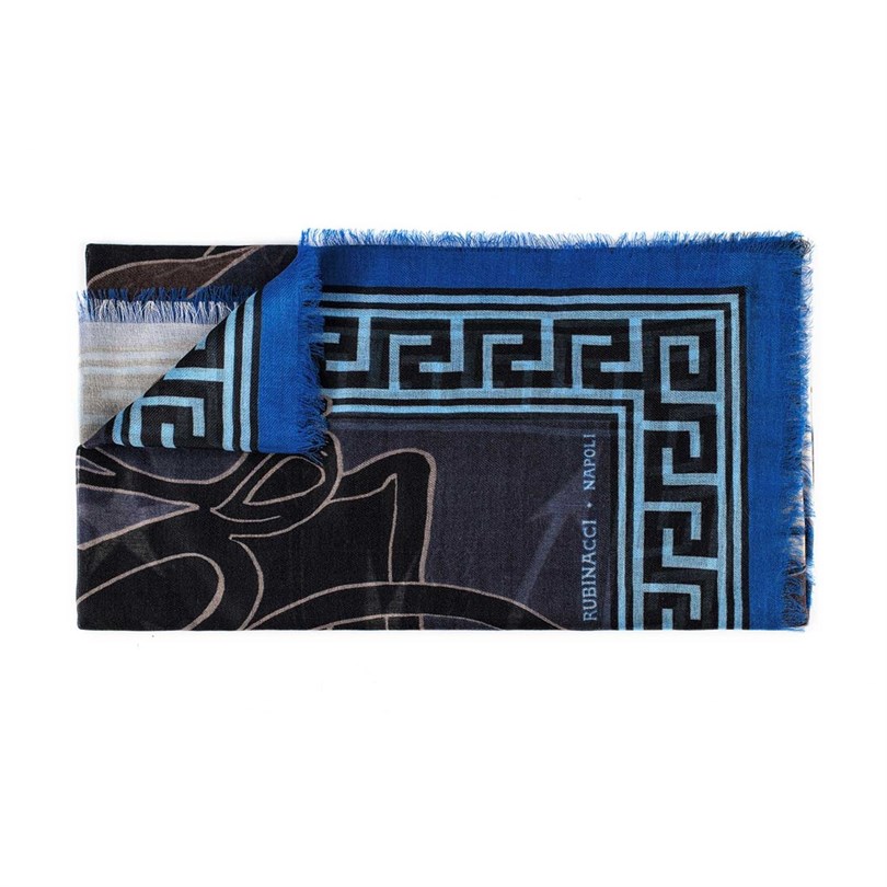 Cobalt Blue Artemis and Apollo Stole - Luxurious Printed Cashmere Scarf